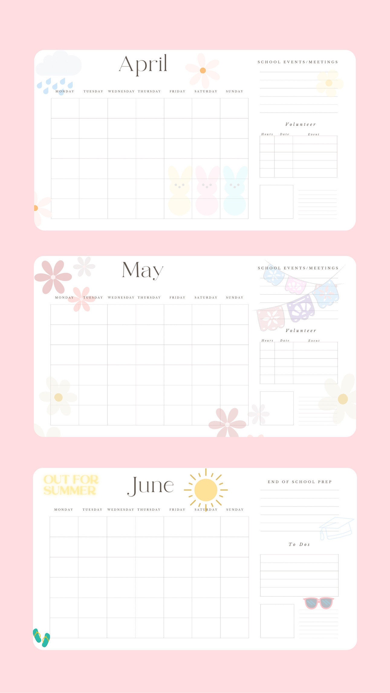 School Calendar - 12 Month With Themed Months, Blank Calendar ...
