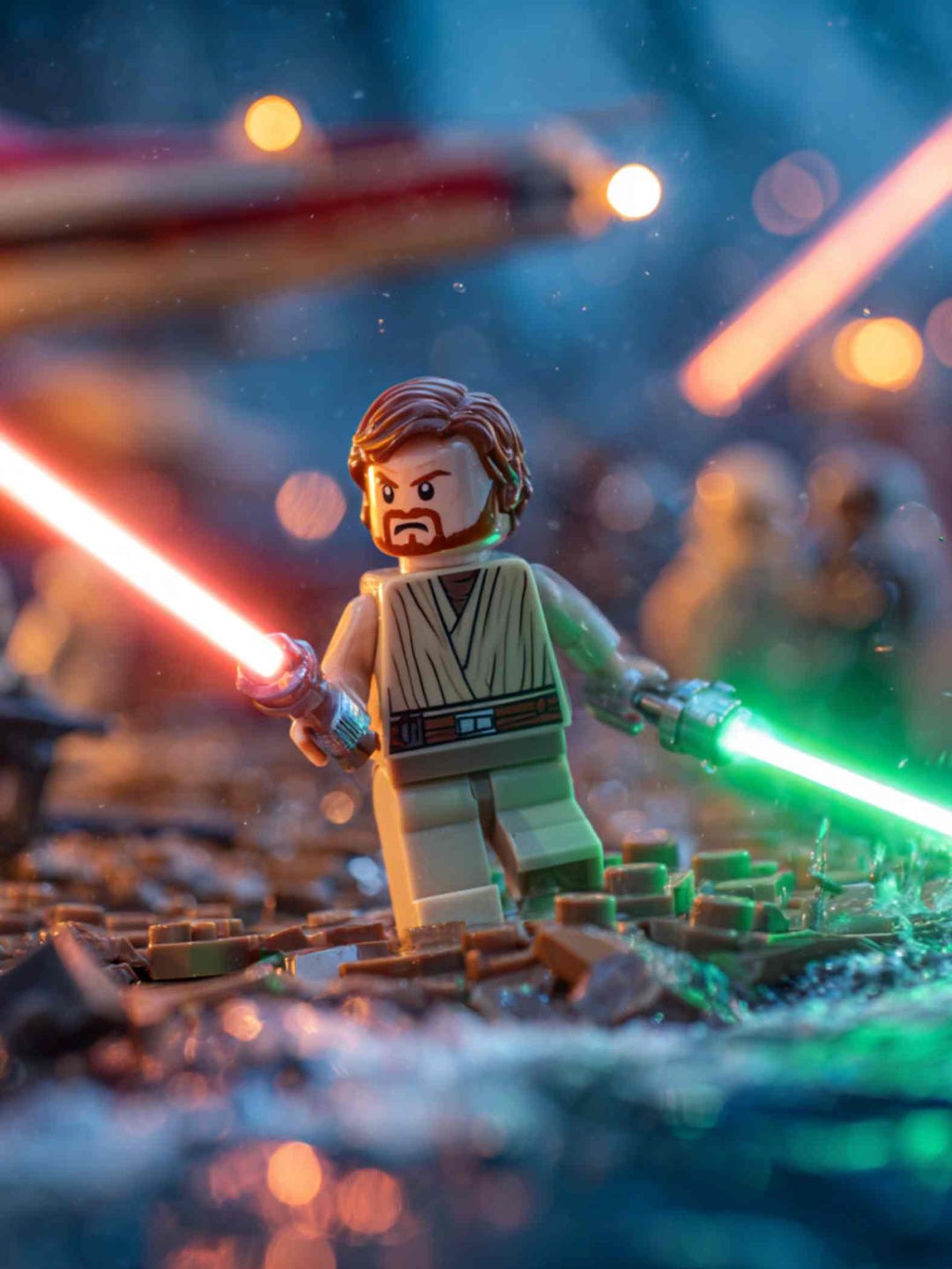 Sci Fi Dual Sabers Lego Wall Art Print – Jedi Vs Dark Warrior ...