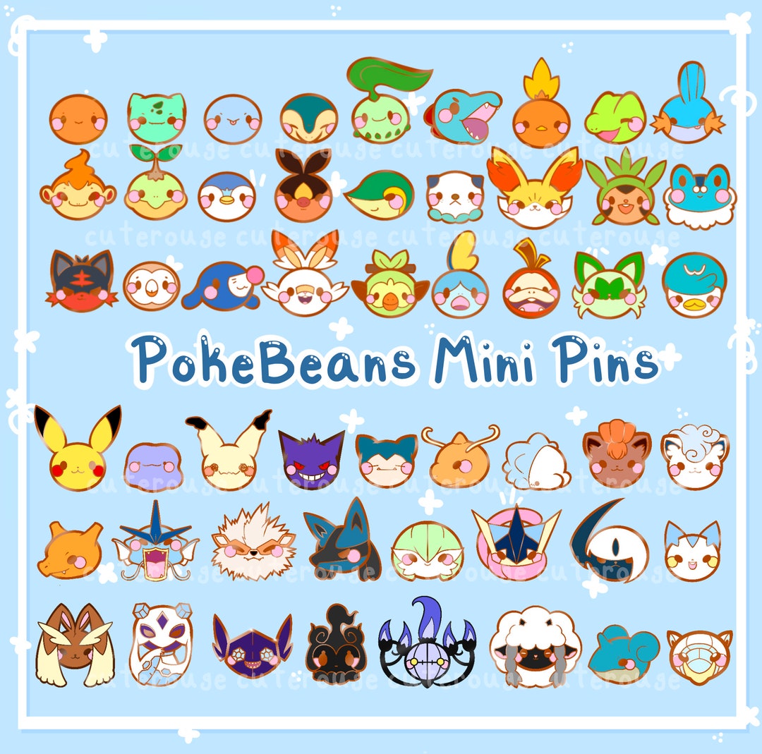 Pokebeans, Poke Mini Pins, Starter Pins, Fire, Grass, Water, Ghost, Ice ...