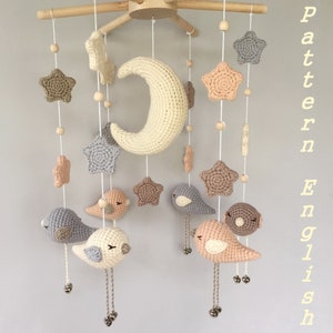 Pattern Only, Pastel Bird Baby Mobile, Scandinavian Nursery Decor ...
