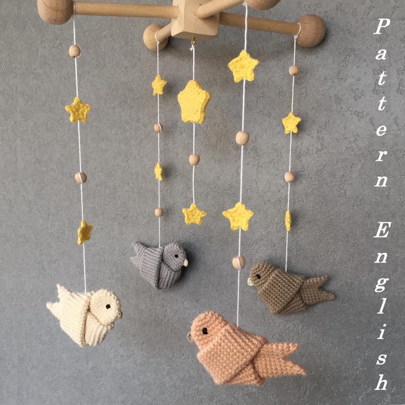 Pattern Only, Pastel Bird Baby Mobile, Scandinavian Nursery Decor ...