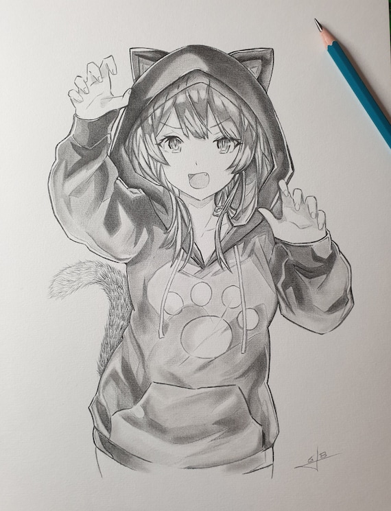Manga Cat Girl Drawing