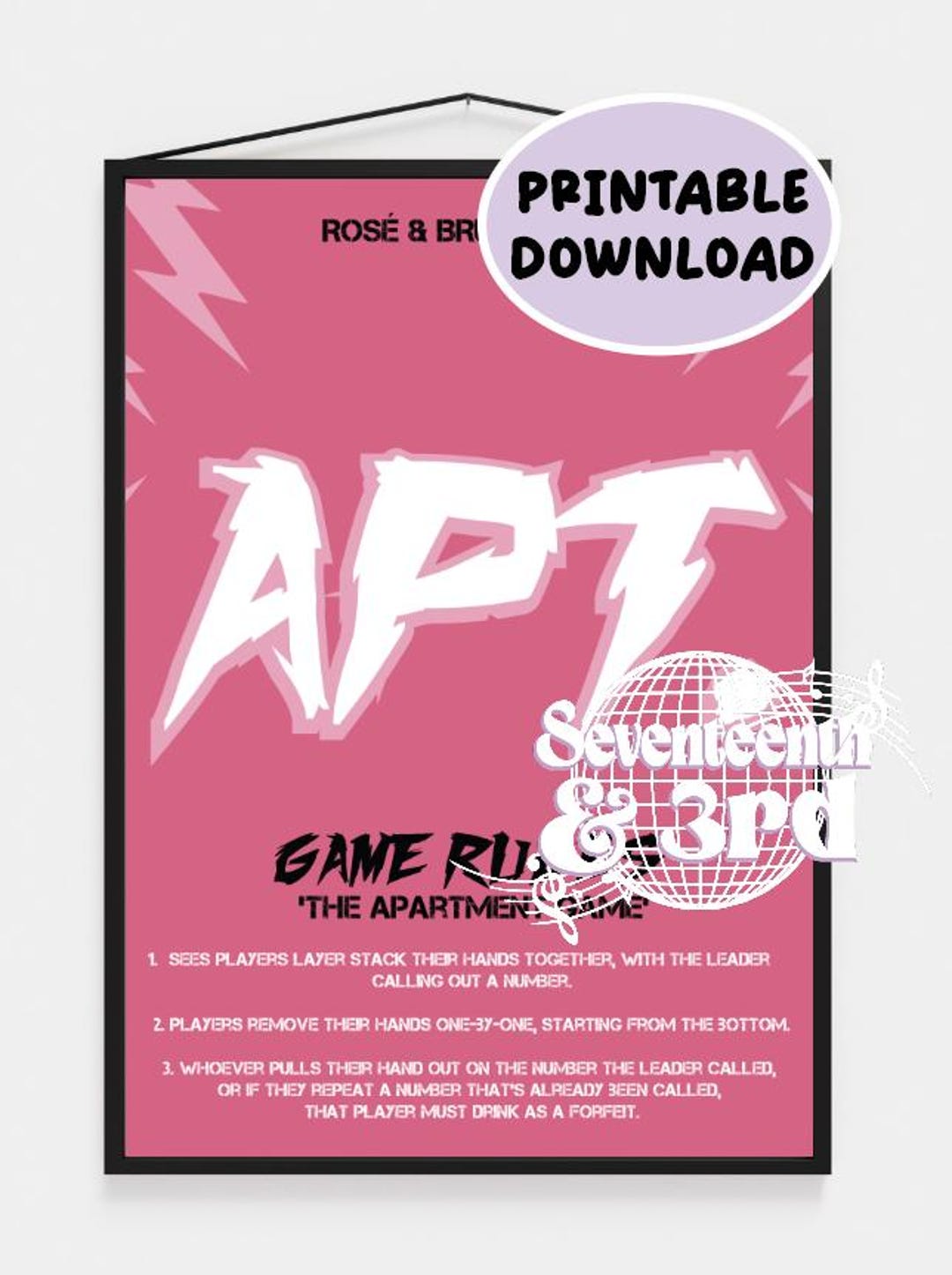 APT. ROSÉ and Bruno Mars: Drinking Game Rules Print **printable ...