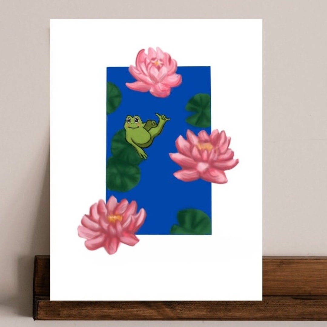 Frog on a Lily Pad Artwork, Kids Room Colorful Fun Wall Decor - Etsy