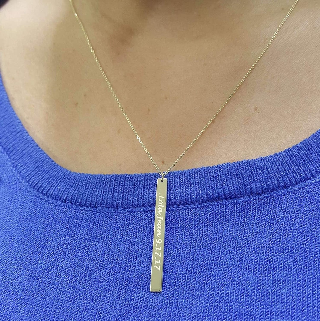 Personalized Tiny Vertical Bar Necklace, Special Date and Name Jewelry ...