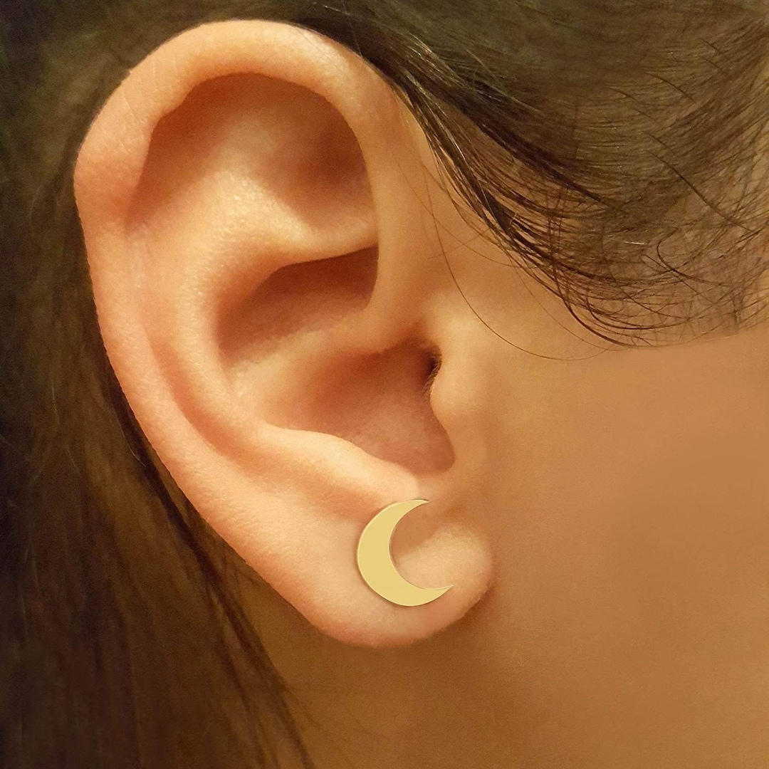Crescent Moon Earring in 14k Solid Gold, Jewelry for Women & Men ...