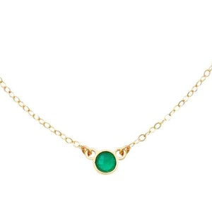 Tiny Green Gemstone Necklace, Round Solitaire Choker Pendant, Everyday ...