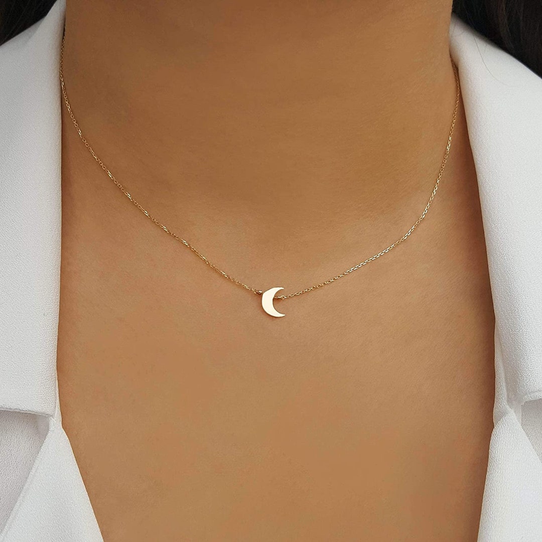 Gold Crescent Moon Necklace, Celestial Moon Choker Pendant, Minimalist ...