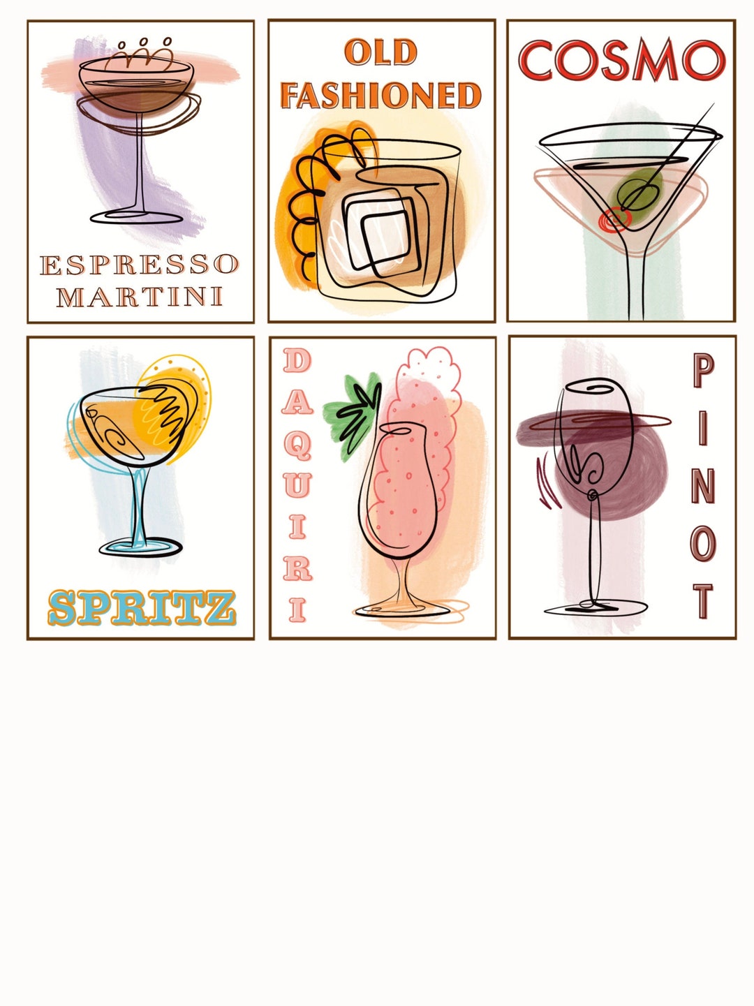 Cocktail Poster Set of 6 - Immediate Download - Minimalist Bar Cart Art ...