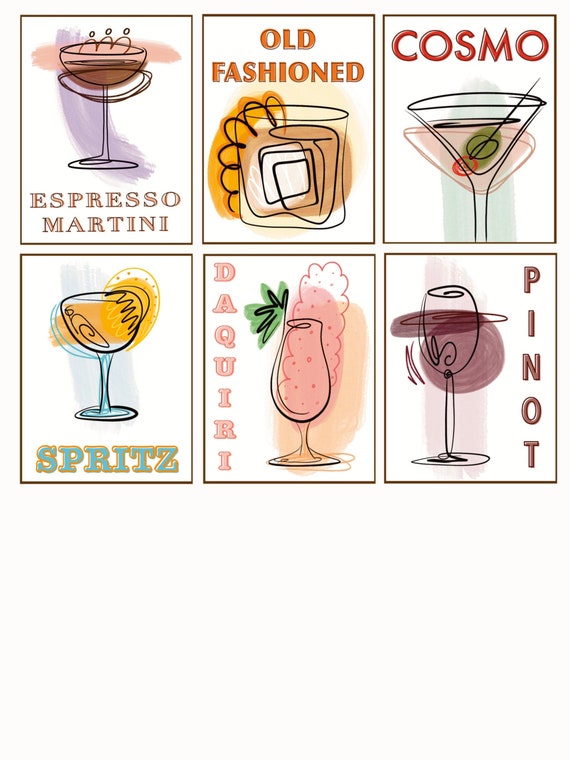Cocktail Poster Set of 6 Immediate Download Minimalist Bar - Etsy