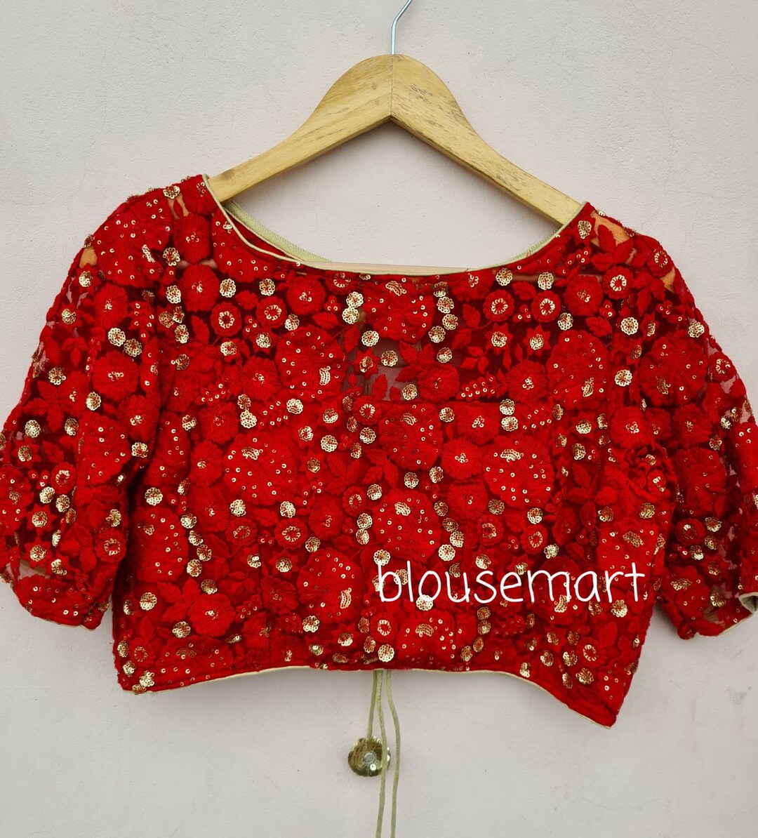 Red Boat Neck Blouse, Elbow Sleeves Blouse, Indian Designer Blouse ...