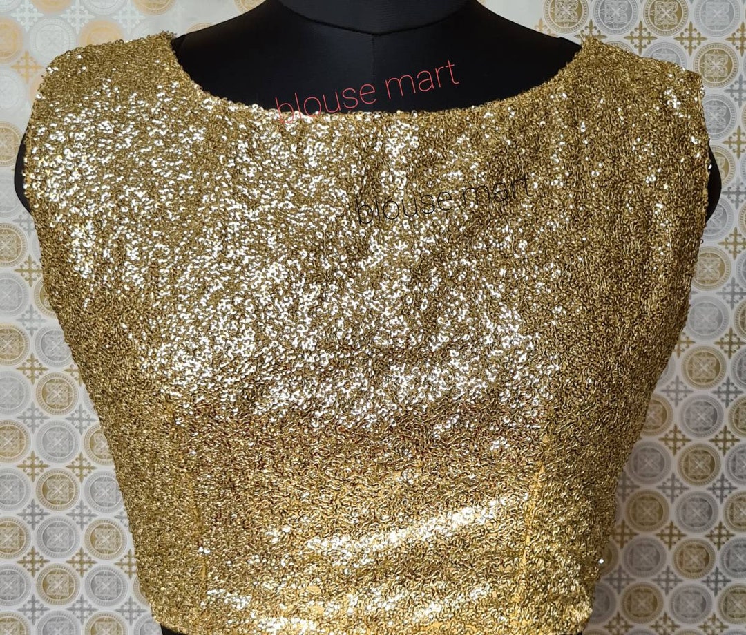 Gold Sequin Blouse, Boat Neck Blouse, Designer Blouse, Wedding Blouse ...