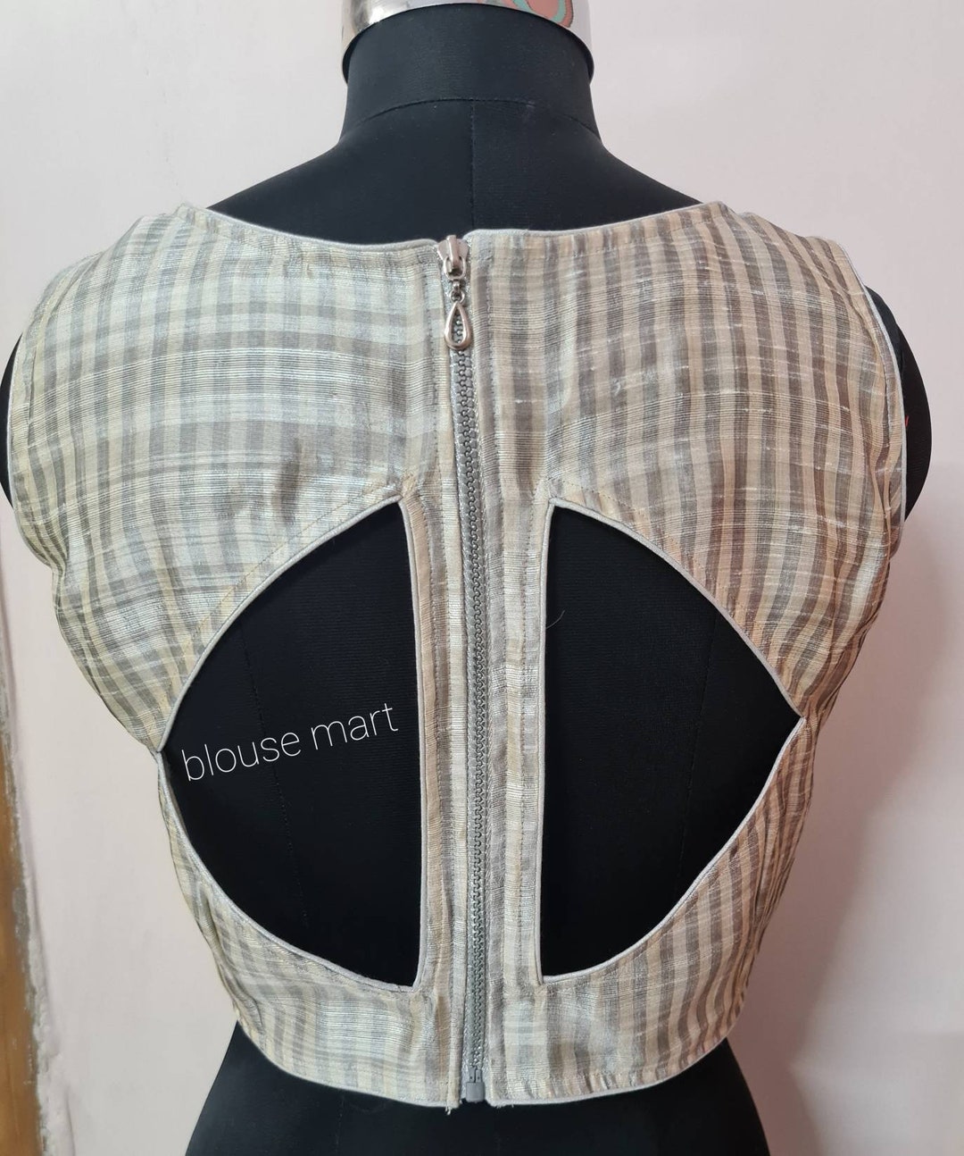 Grey Silk Back Design Blouse, Back Zip Blouse, Indian Blouse, Paded ...