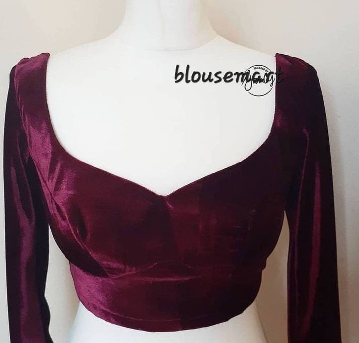 Maroon Velvet Sweetheart Neck Blouse Full Sleeves Blouse - Etsy
