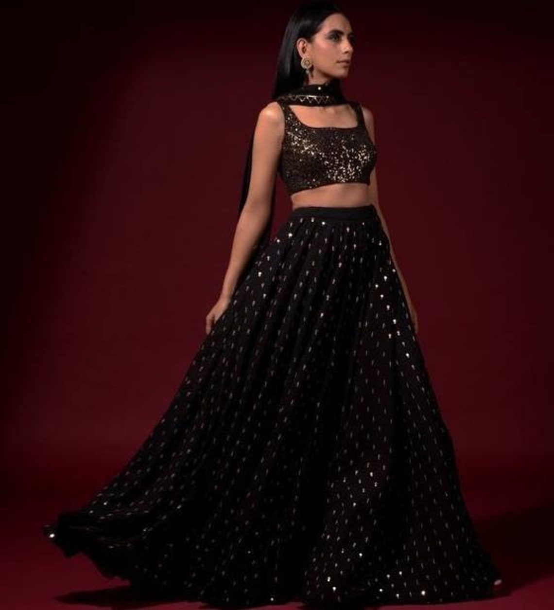 Black Sequin Lehenga Indian Designer Lehenga Georgette - Etsy