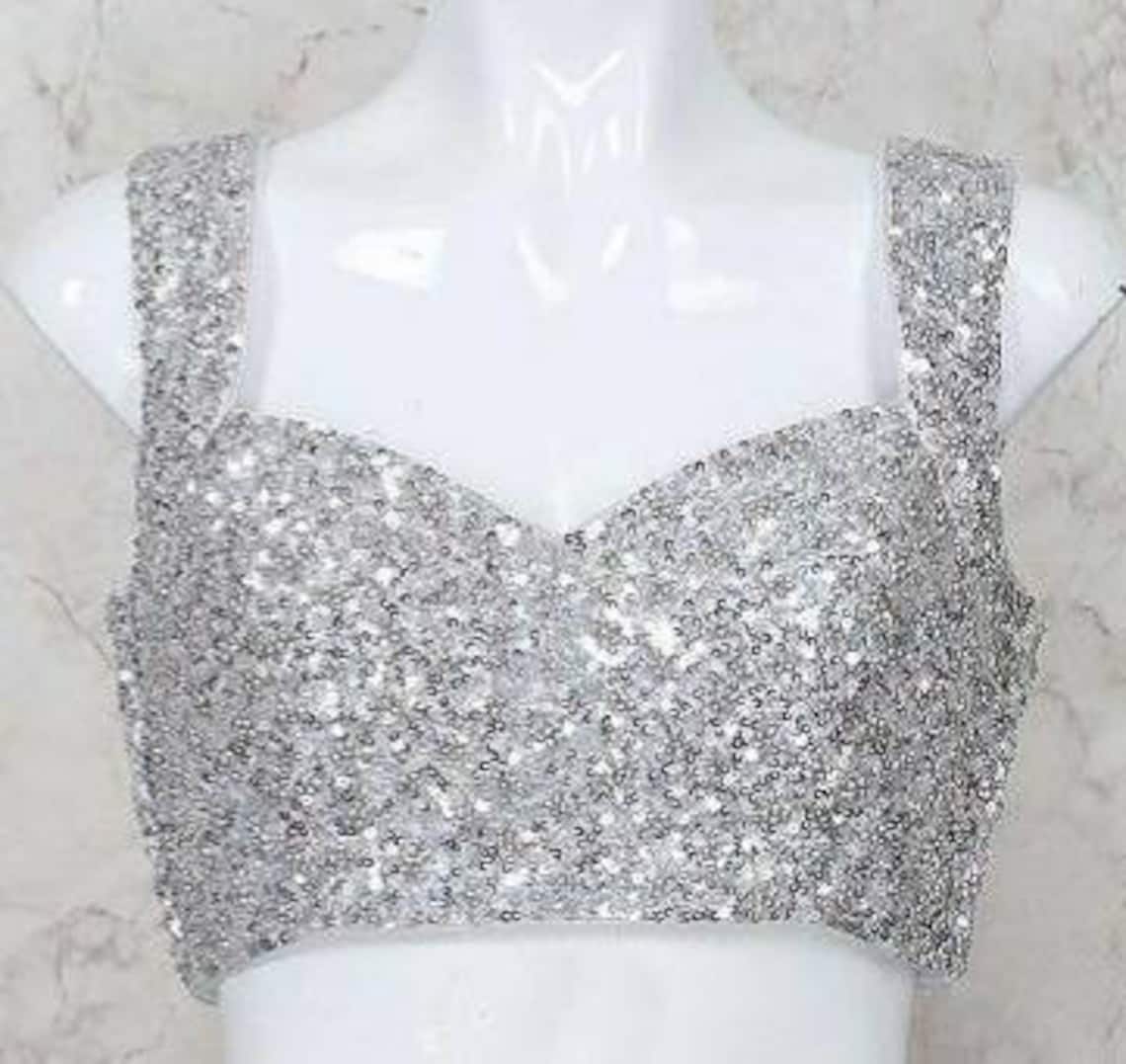 Silver Sequin Blouse Indian Designer Blouse Saree Blouse | Etsy