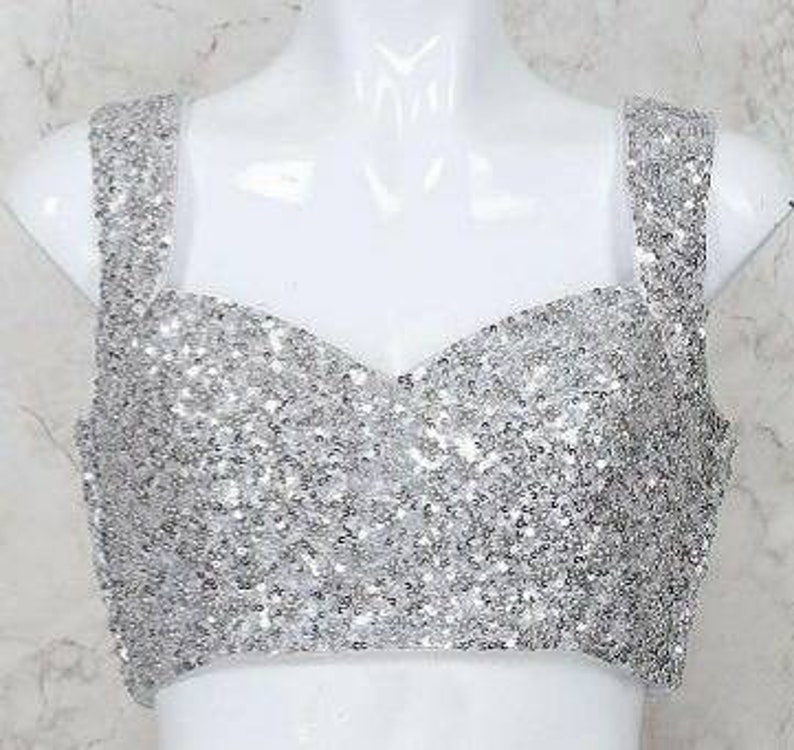 Silver Sequin Blouse Indian Designer Blouse Saree Blouse | Etsy