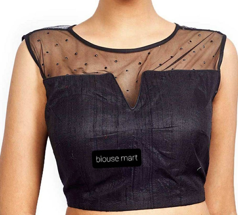 Black Silk Blouse, Boat Neck V Neck Net Blouse, Paded Blouse ...
