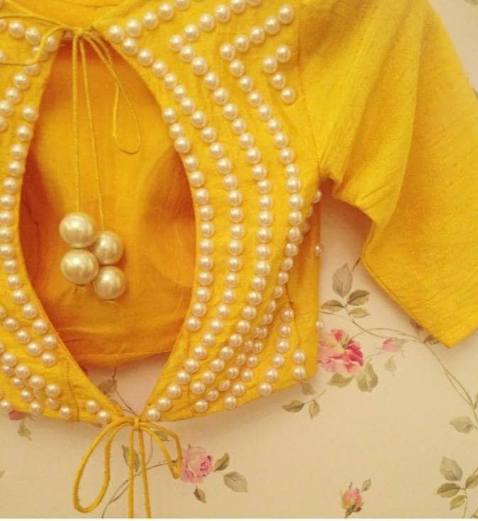 Yellow Pearl Work Blouse Keyhole Neck Paded Blouse Elbow - Etsy
