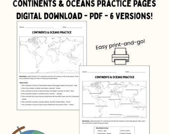 Continents and Oceans | Color and Label Blank World Map | Elementary ...