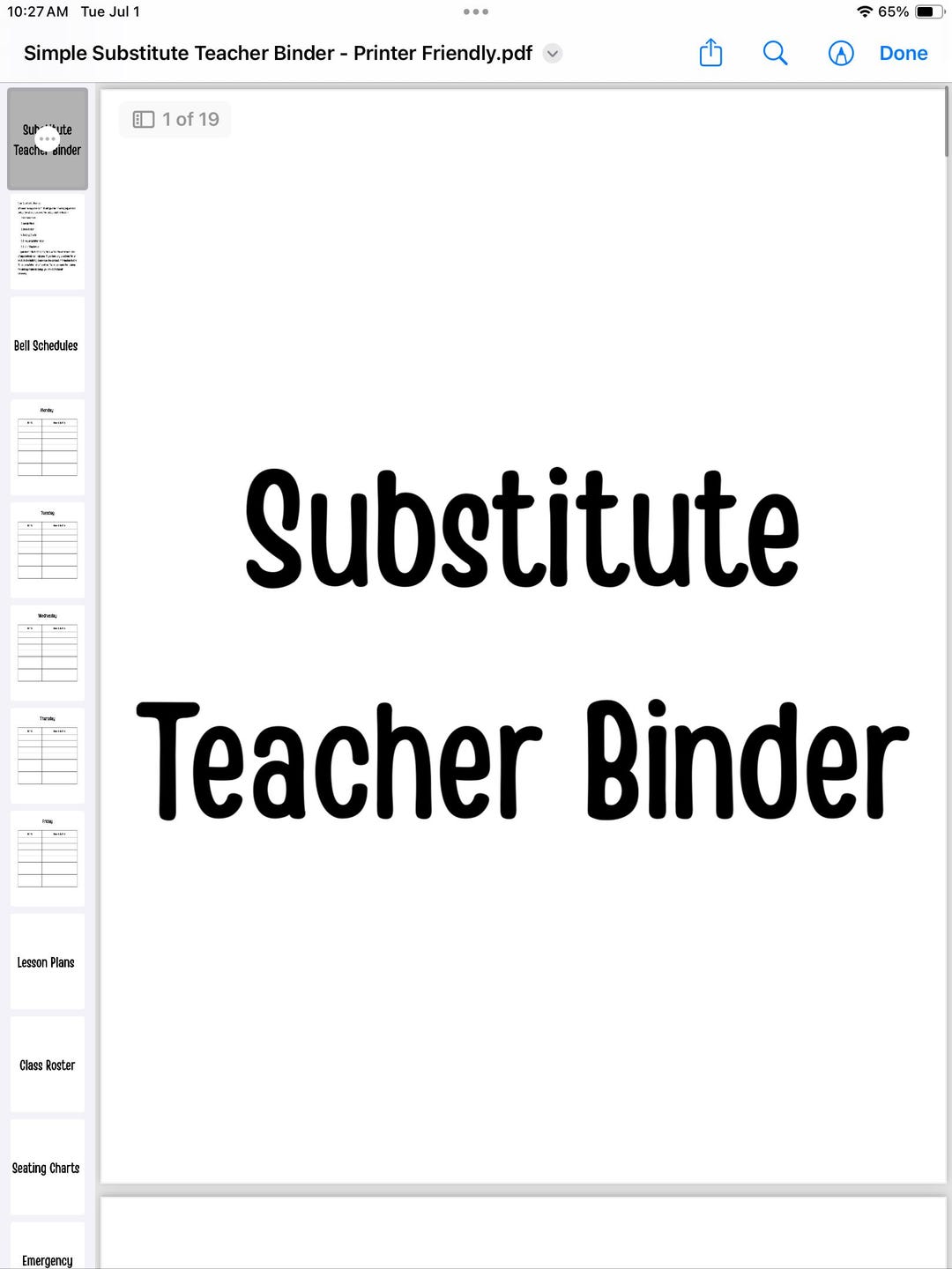 Simple Substitute Teacher Binder Printable - Emergency Substitute Plans ...