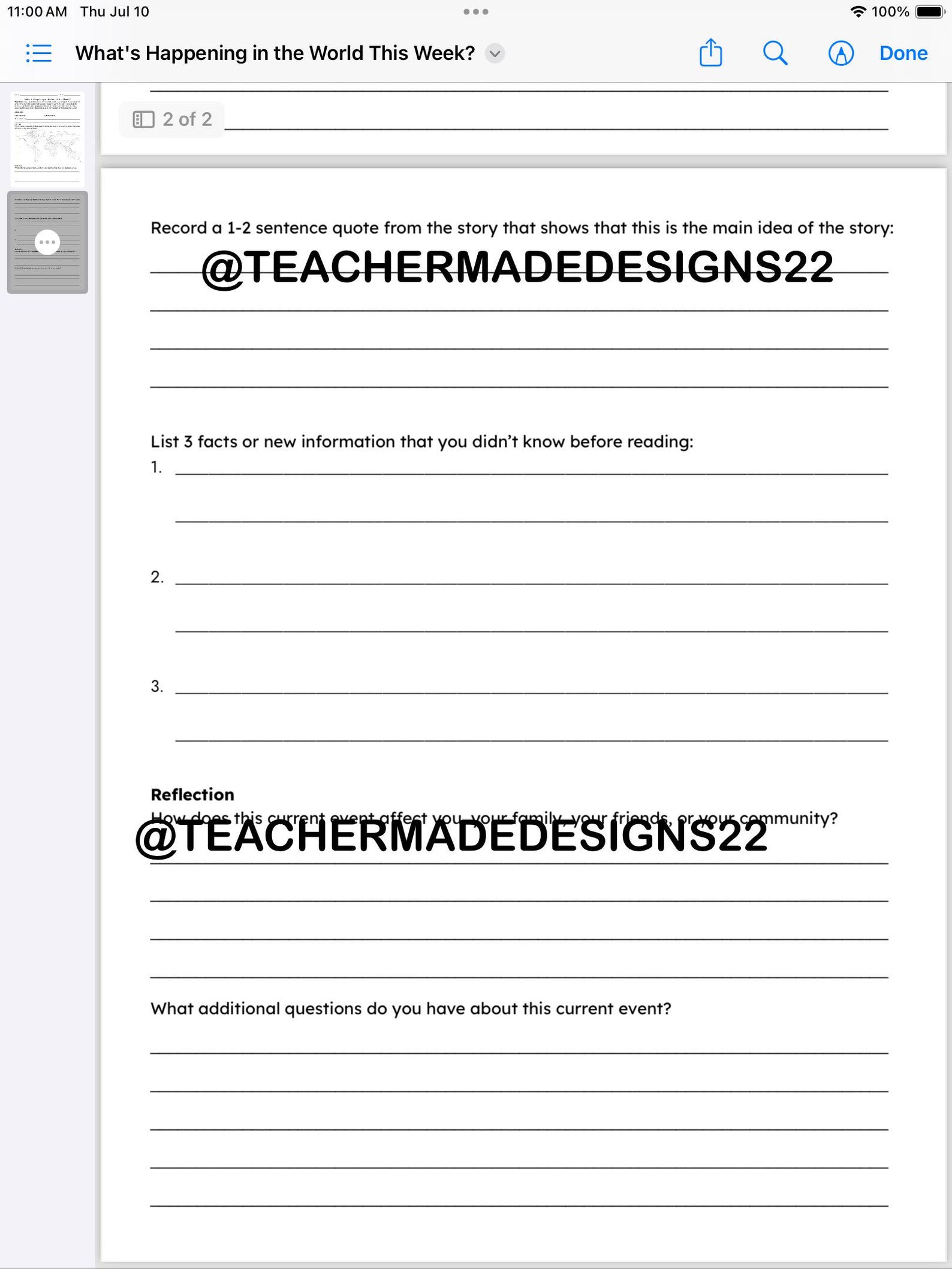 Current Event Worksheet - Current Events for Middle School and High ...