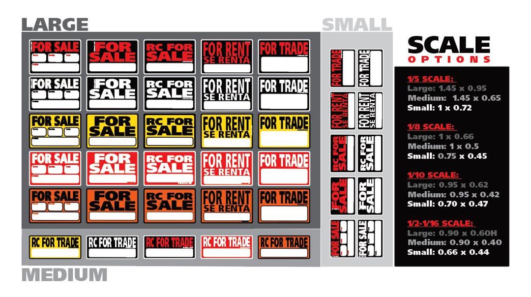 For Sale Signs - 1/12 to 1/16 Scale RC Sticker Sheet - Etsy