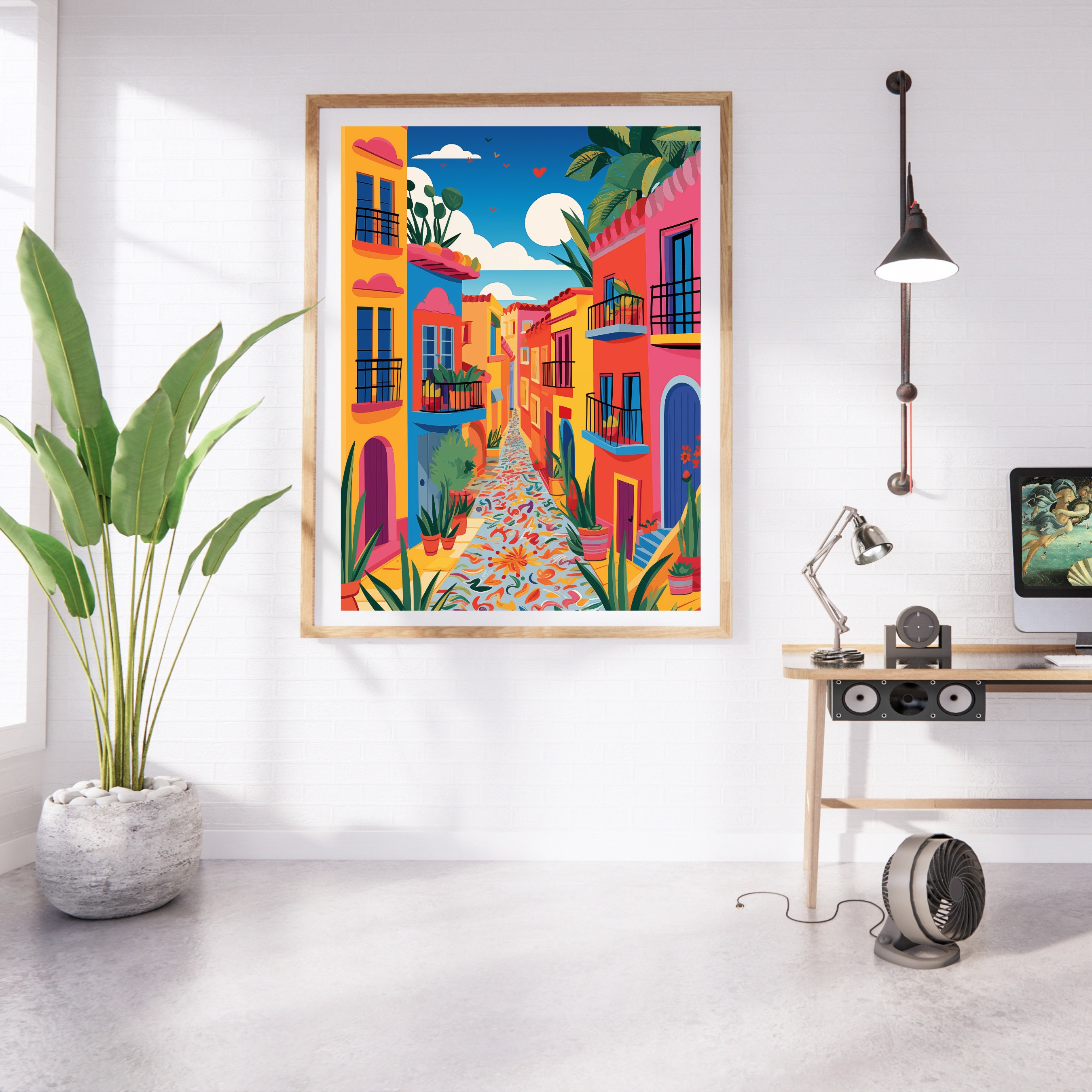 Vibrant Colorful Mexican Art, Maximalist Wall Art, Colorful Houses ...