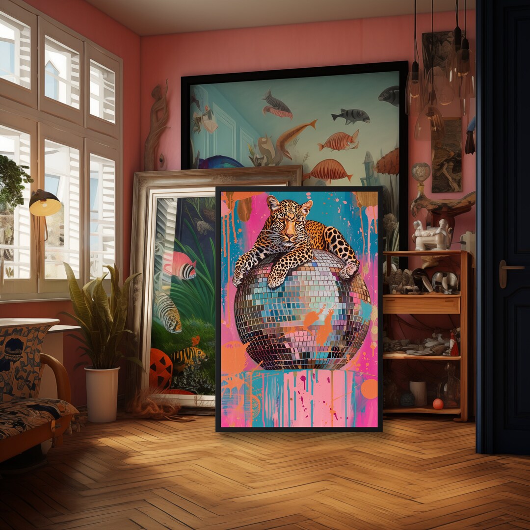 DISCO LEOPARD, Maximalist Wall Art, Disco Ball Print, Leopard Print ...