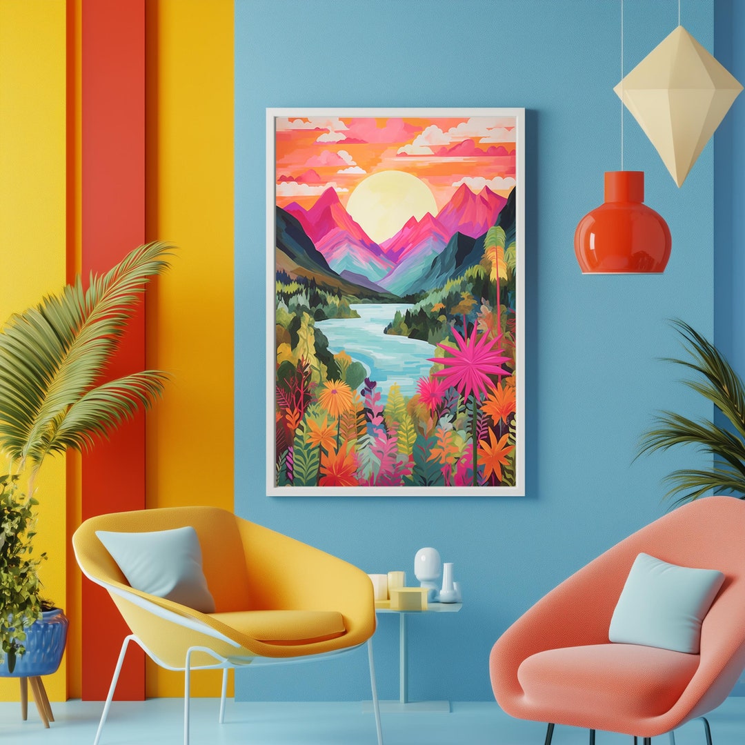 Maximalist Landscape Art Print, Preppy Eclectic Wall Decor (digital Art ...
