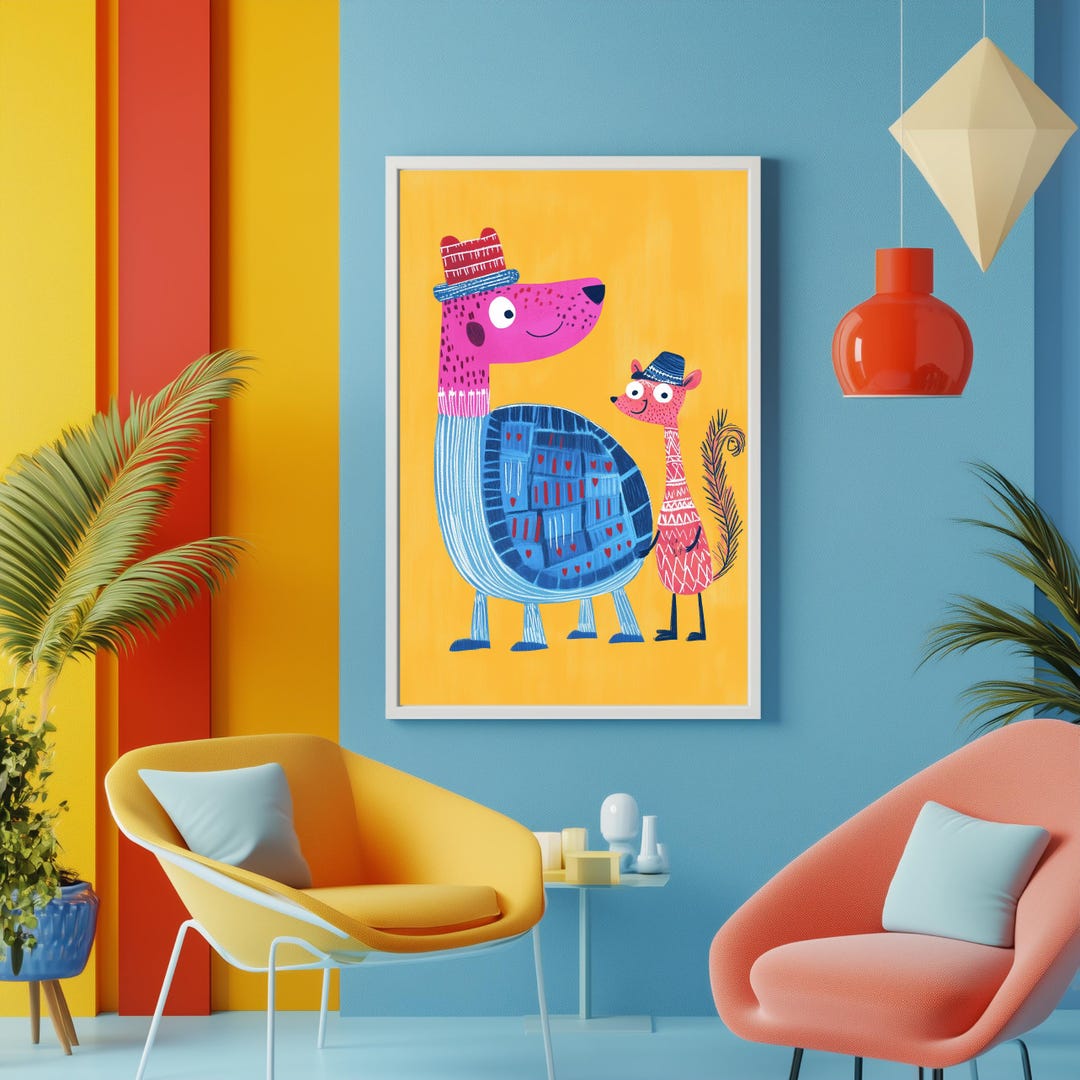 Colorful Animal Art Print, Fun Kids Room Decor, Whimsical Animal ...
