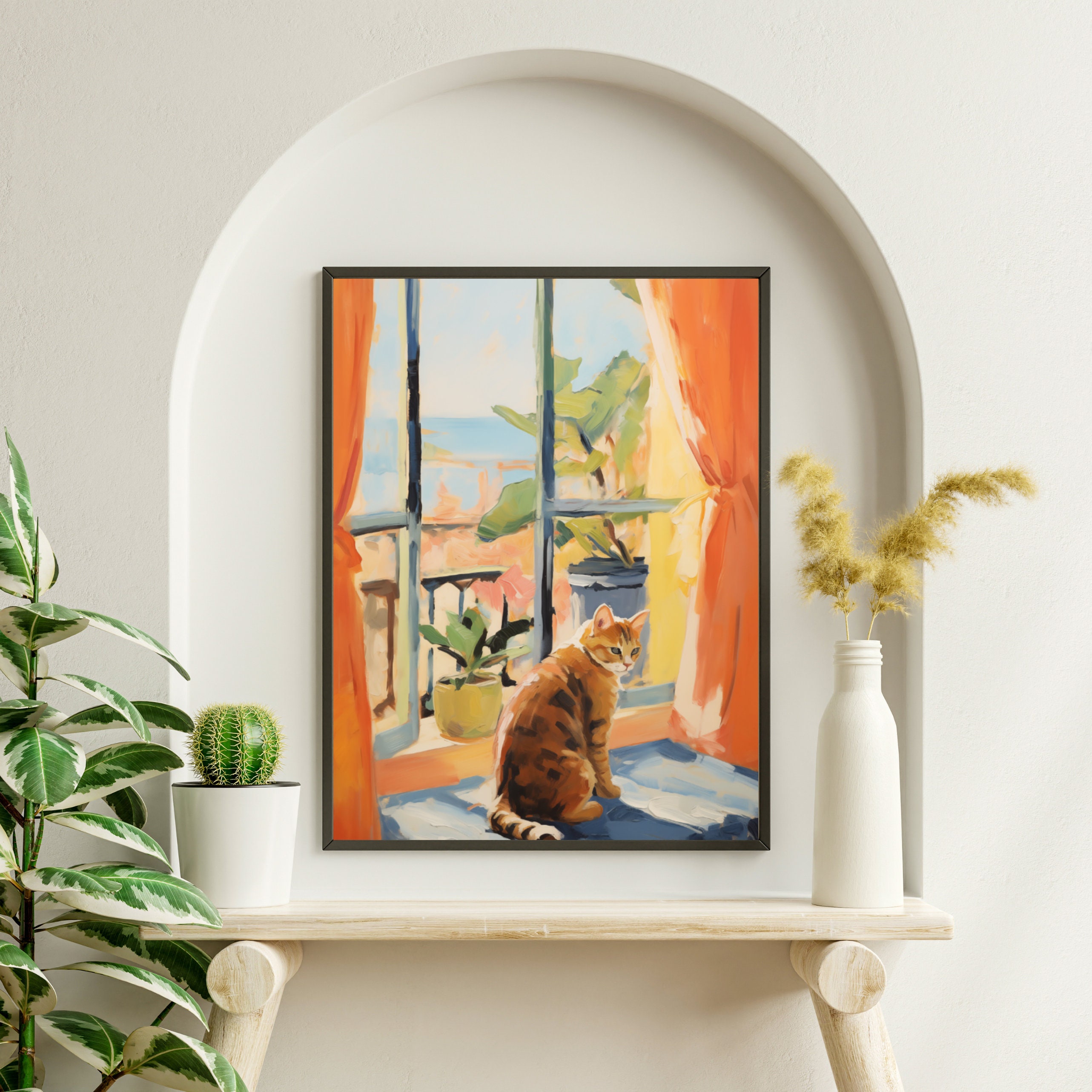 Matisse Open Window Cat Poster, Henri Matisse Cat Print, Orange Cat Art, Floral Print, Funny Cat ...
