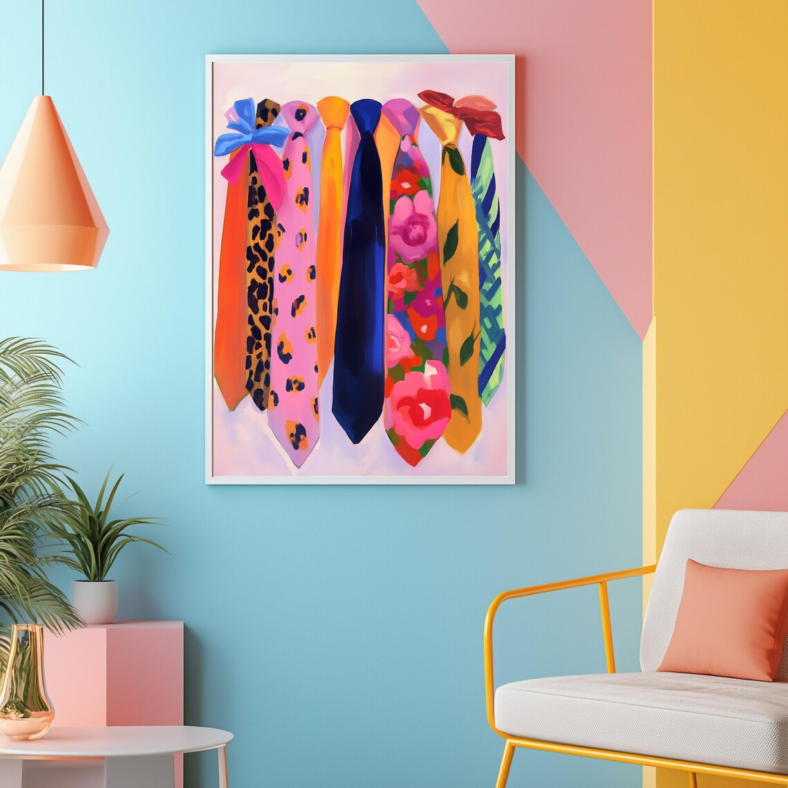 Vibrant Tie Wall Art, Maximalist Floral Print, Colorful Girly Poster ...