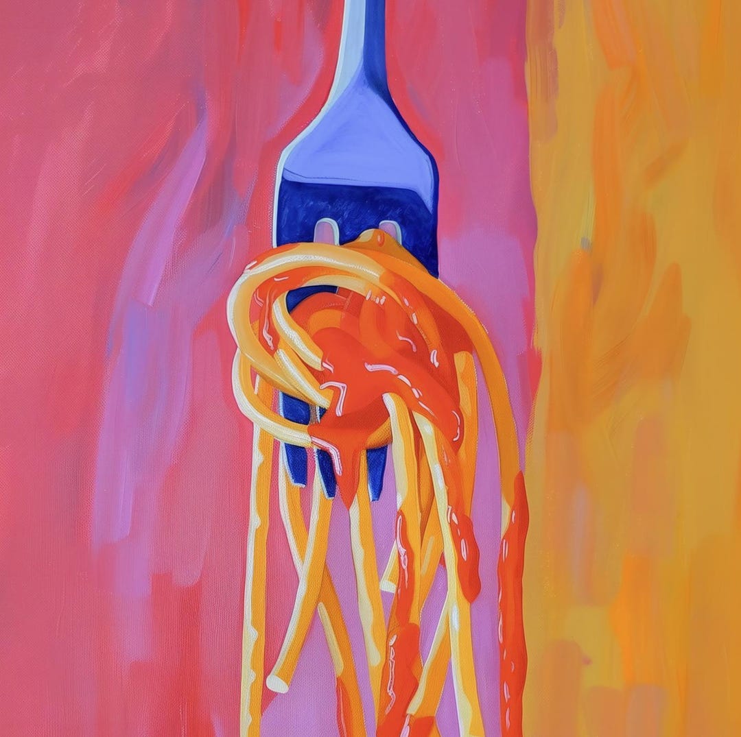 Pasta Lover Club Wall Art, Dopamine Kitchen Decor, Colorful Dining Art ...