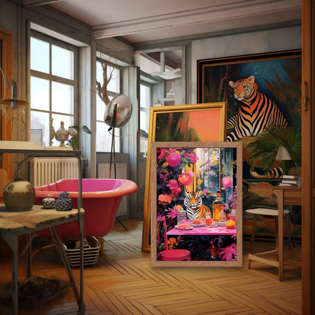 Maximalist Tiger Art Print, Pink Preppy Dorm Decor - Etsy UK