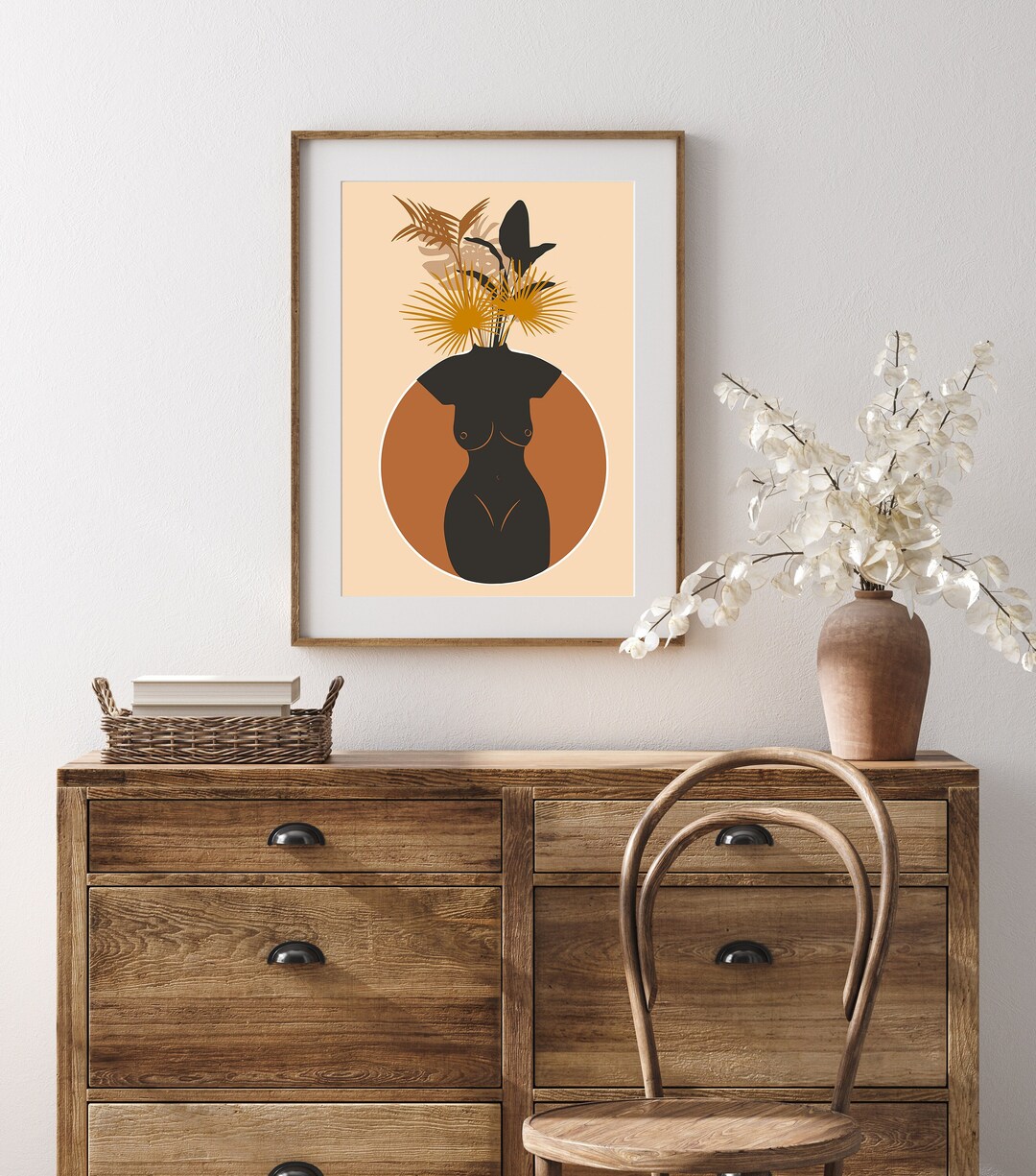 Nude Feminine Boho Chic Figure Woman Portrait Painting Wall Art Print ...