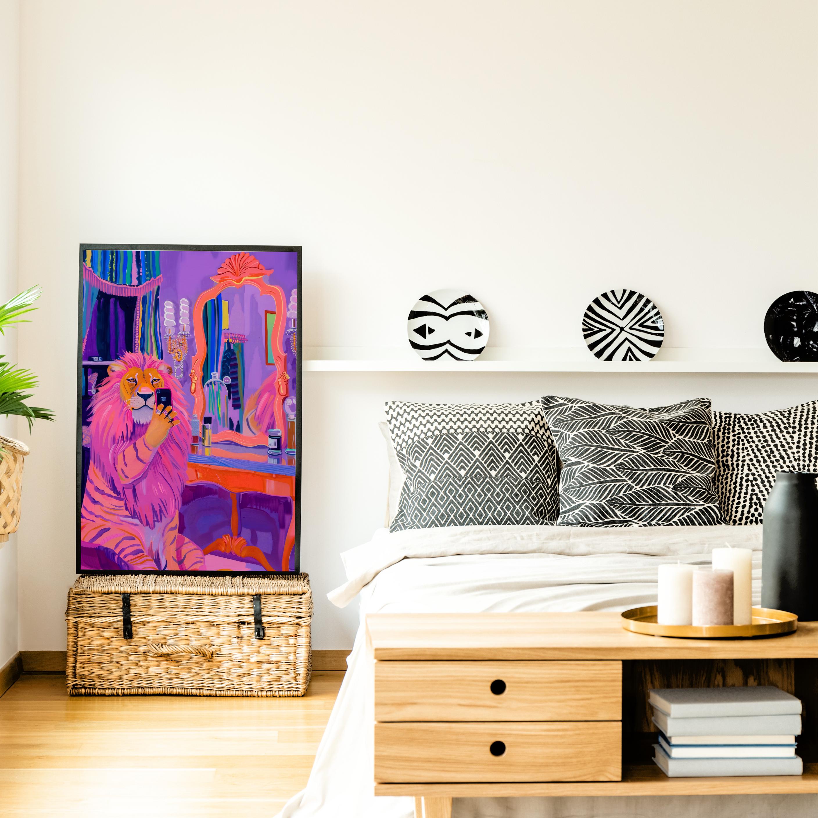 Colorful Lion Selfie Art Print, Maximalist Jungle Decor - Etsy