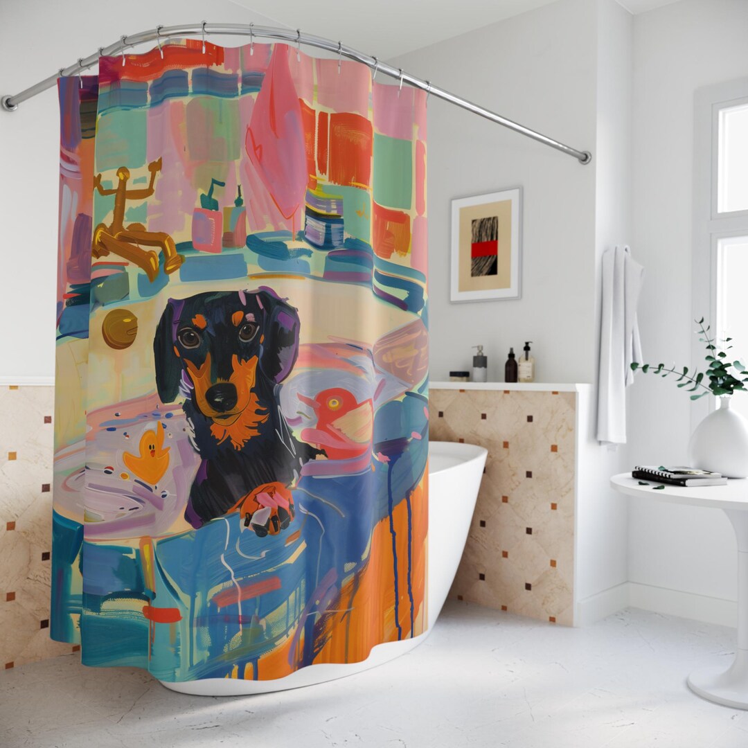 Dachshund Shower Curtain, Bathroom Curtain, Funny Dog Bathroom Decor ...