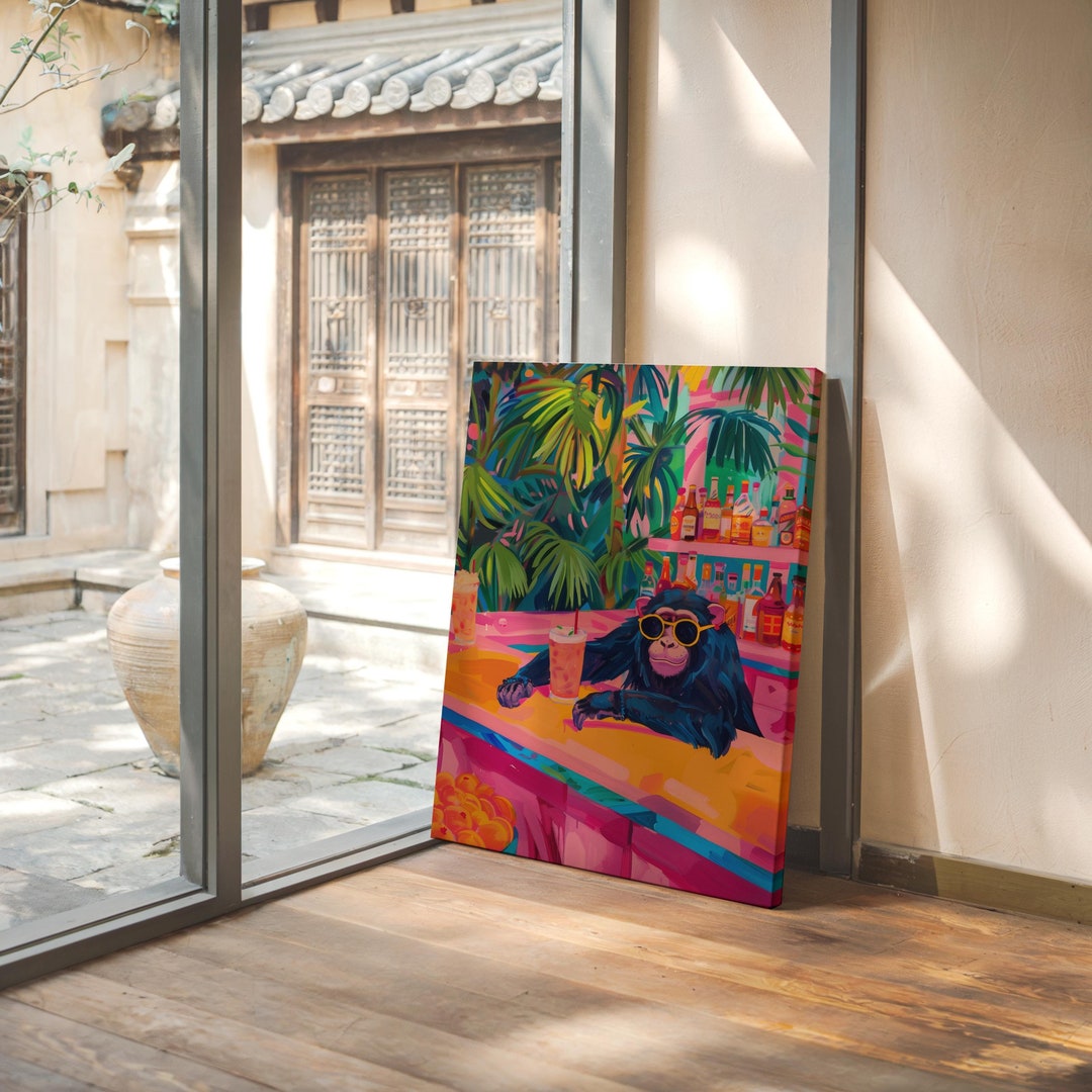 Tropical Monkey Bar Canvas Print, Whimsical Monkey Art, Kitchen Decor ...