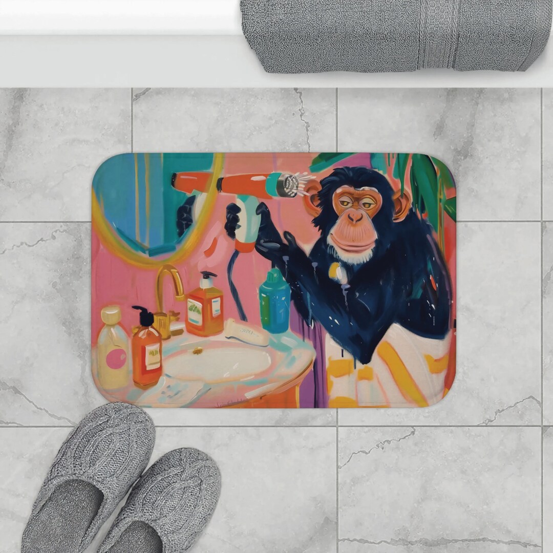 Funny Monkey Bathroom Mat, Colorful Animal Bath Mat, Whimsical Jungle ...