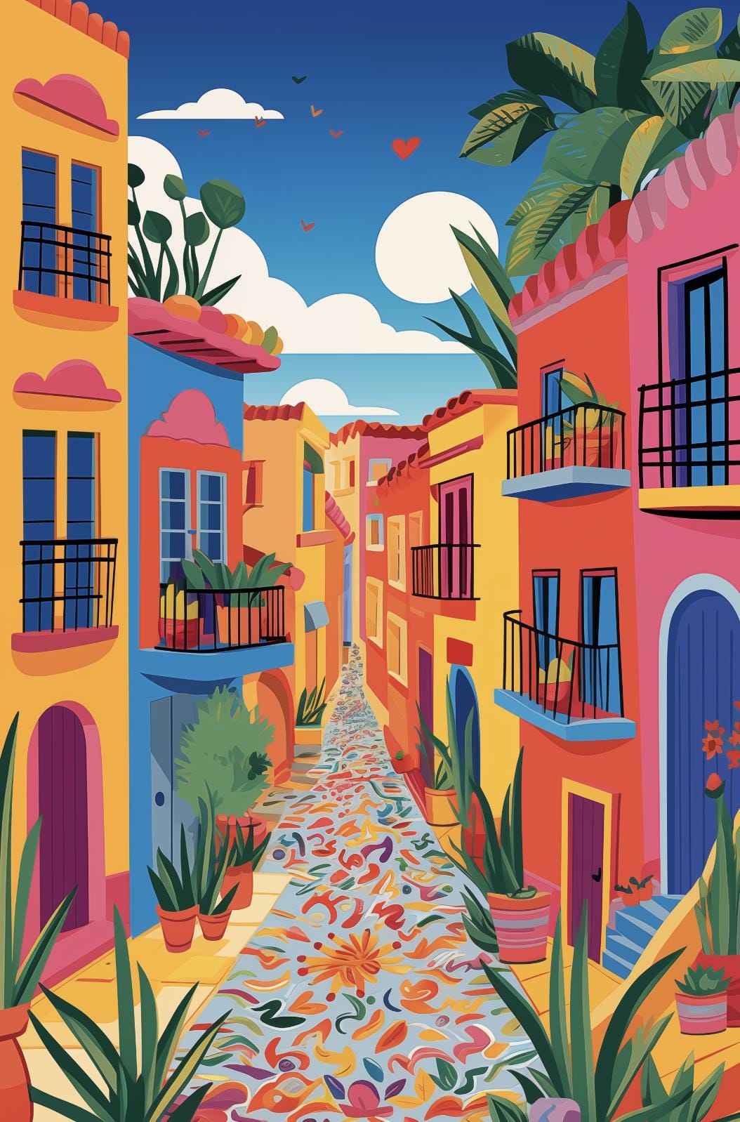 Vibrant Colorful Mexican Art, Maximalist Wall Art, Colorful Houses ...