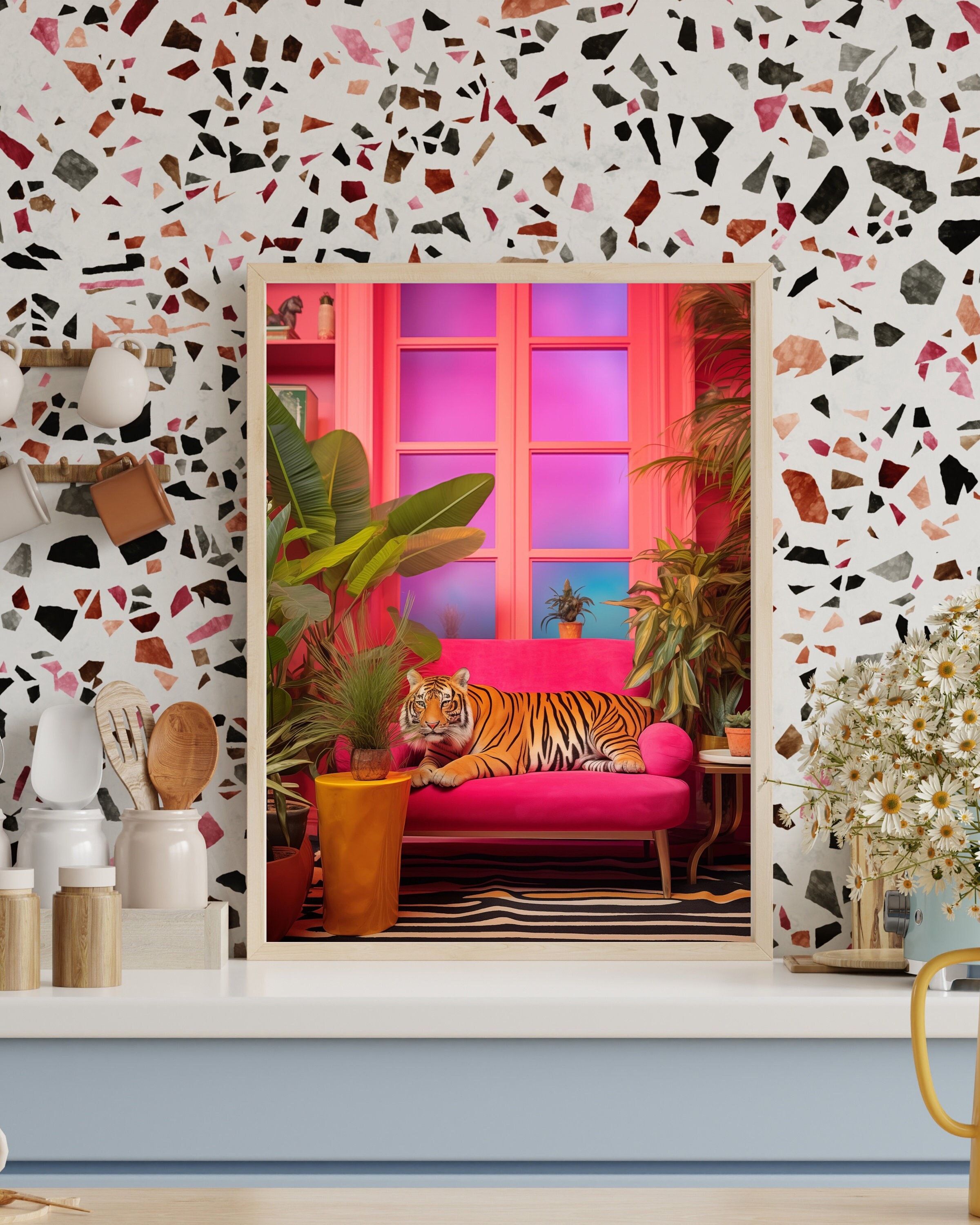 Tiger Print Decor Maximalist Pink Poster Dopamine Decor Preppy Room ...