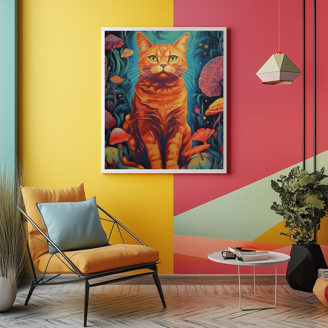 Digital Retro Cat Art 70s Inspired Artwork, Eclectic 70s Printable ...
