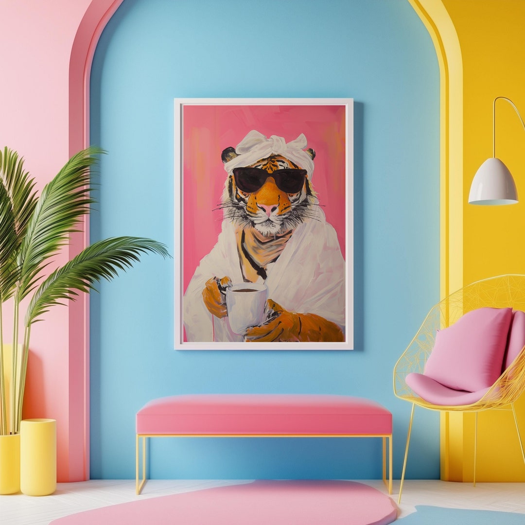 Elegant Tiger Portrait, Whimsical Tiger Art, Maximalist Animal Print ...