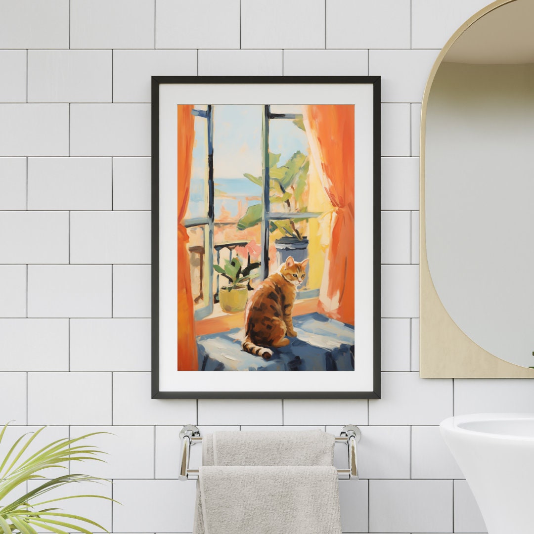 Matisse Open Window Cat Poster, Henri Matisse Cat Print, Orange Cat Art, Floral Print, Funny Cat ...
