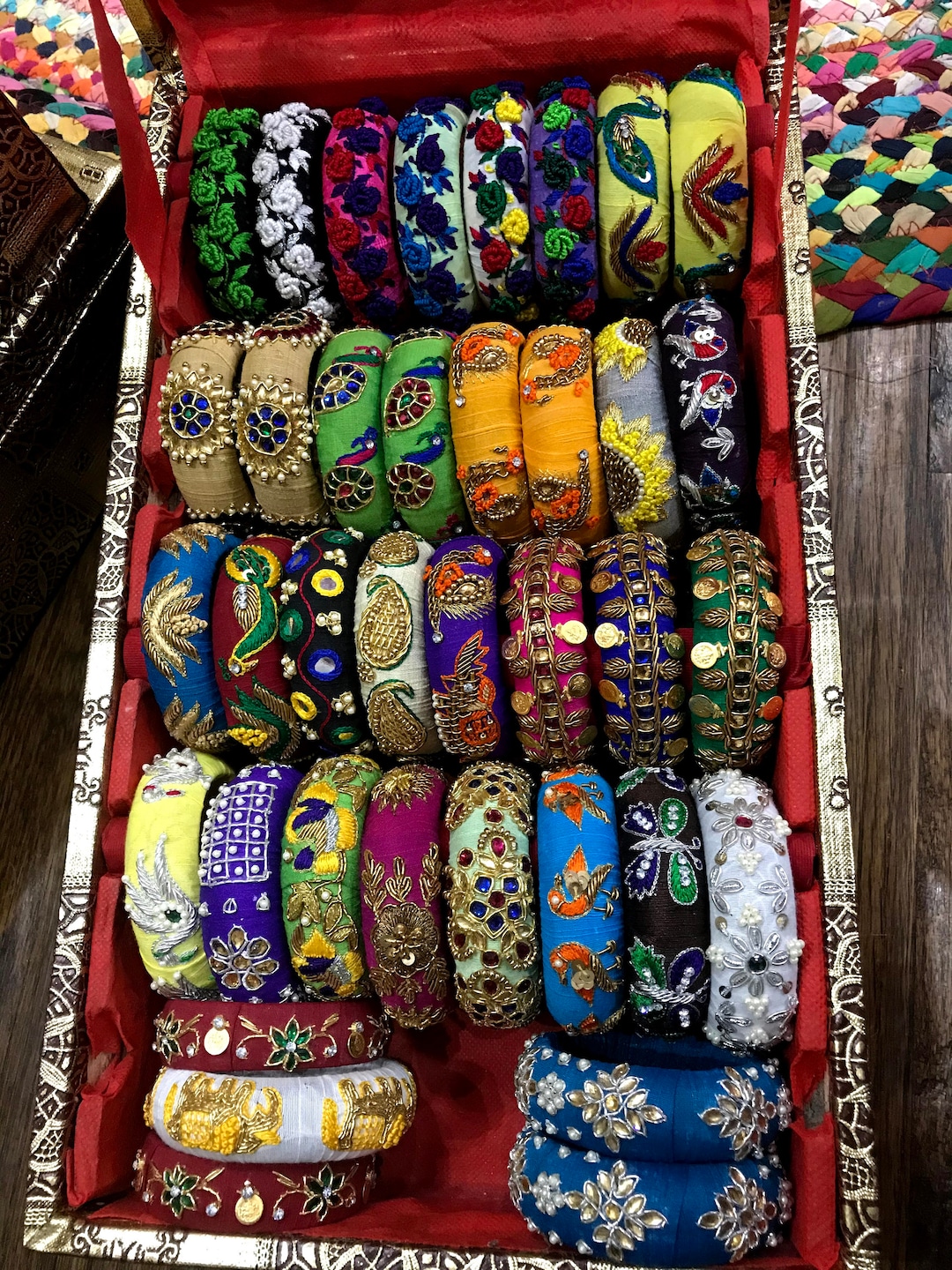 Beautiful Maggam Wide/broad Woodbase Bangles Pure Rawsilk - Etsy