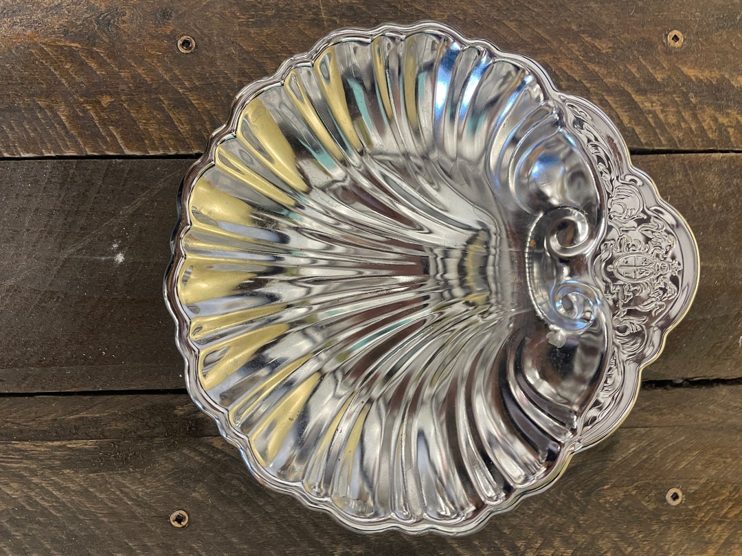 Seashell Decor, Vintage Coastal Silver Shell Dish, Vintage Award Gift ...