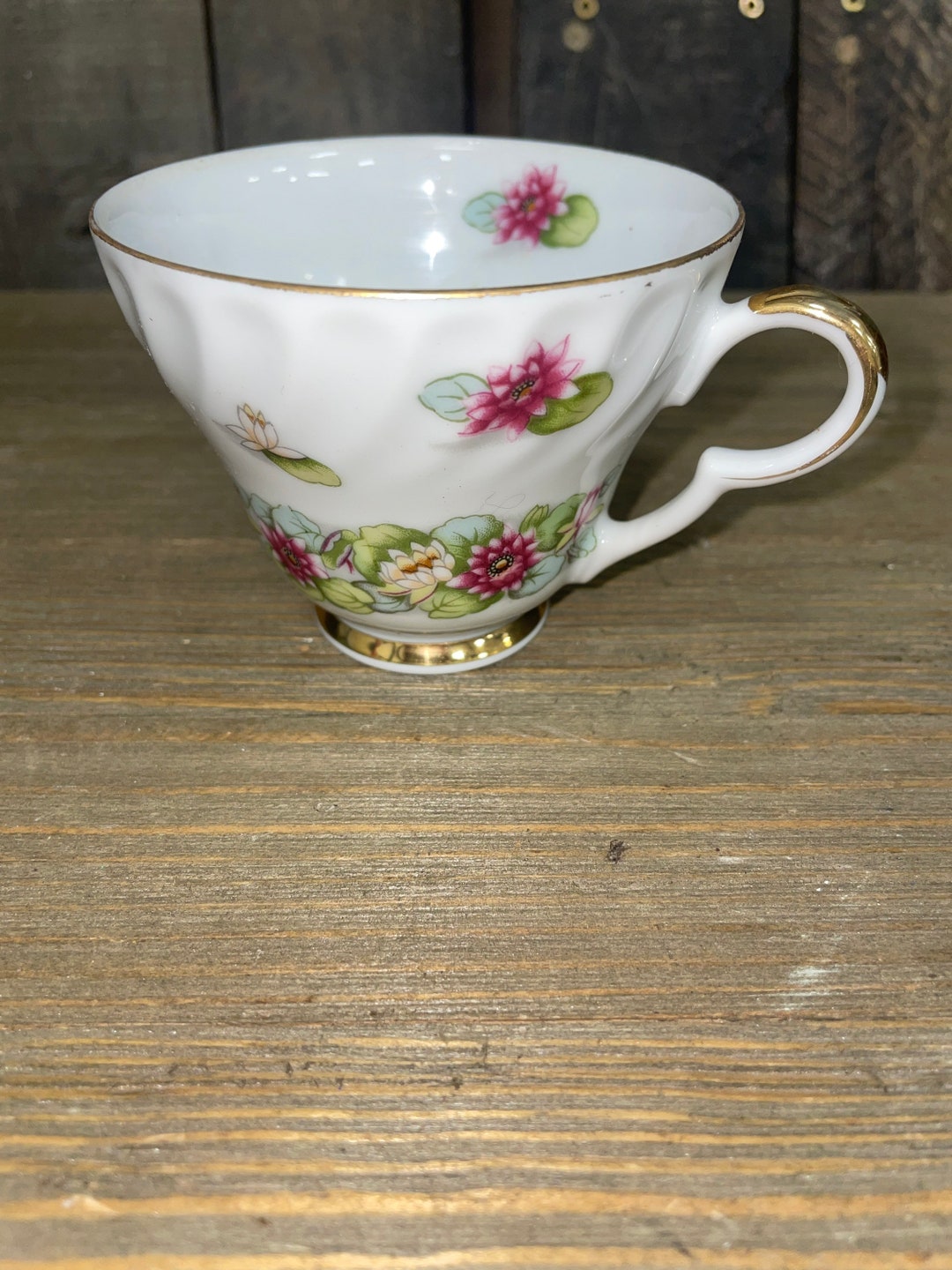 Floral Vintage Teacup, Lily Pad, Lotus Flower, Collectible, Porcelain ...