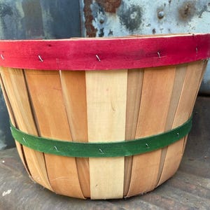 Vintage Bushel Style Basket, Wood Slat Fruit Basket, Vegetable Picking ...