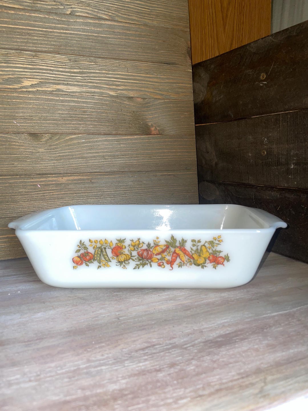 Vintage Fire King Loaf Pan, Vegetable Motif Glass, Bread Dish, Meatloaf ...